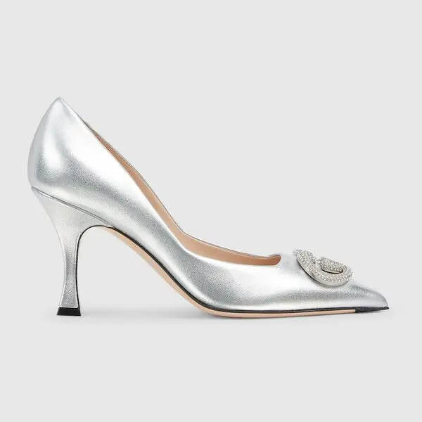 Gucci Pump With Crystal Interlocking G - Silver