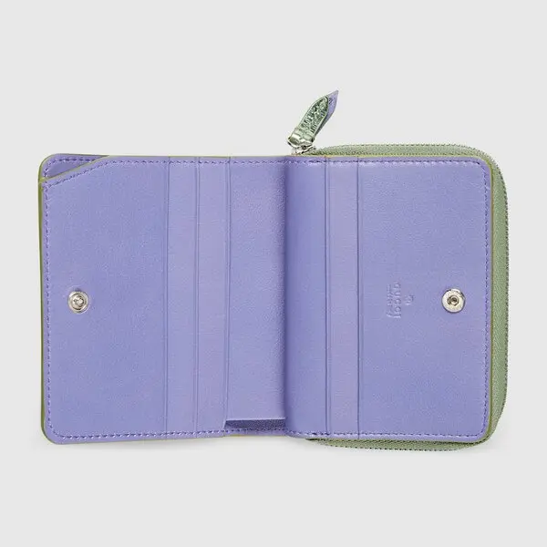 Gucci Bi-color Gg Marmont Mini Zip Wallet Leather