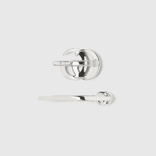 Gucci Double G Crystal Hair Slide Set - Silver
