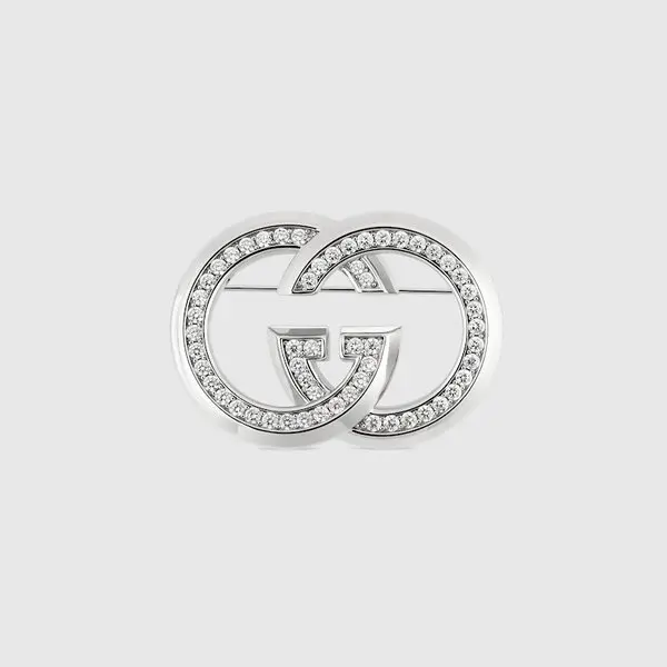 Gucci Interlocking G Brooch With Crystals - Silver-toned Metal