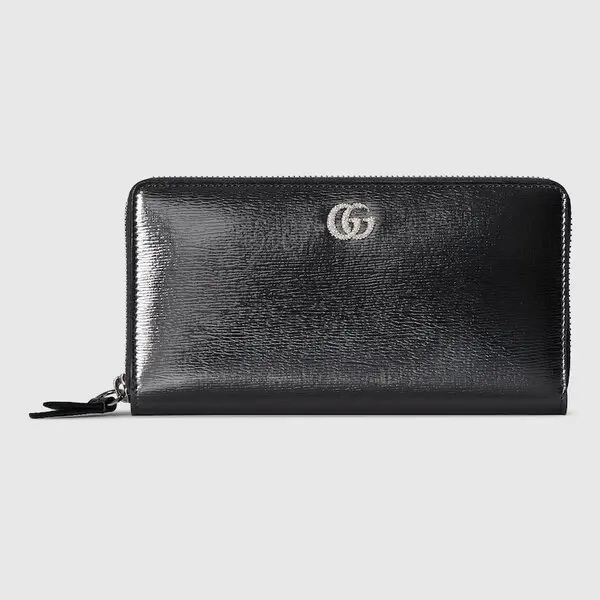 Gucci Bi-color Gg Marmont Zip Around Wallet Leather - Grey