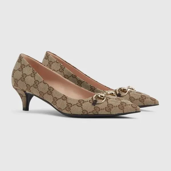 Gucci Pumps With Horsebit And Gg Canvas - Beige