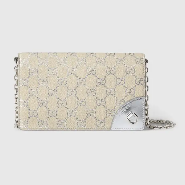 Gucci Gg Emblem Wallet On Chain Gg Canvas - Blue