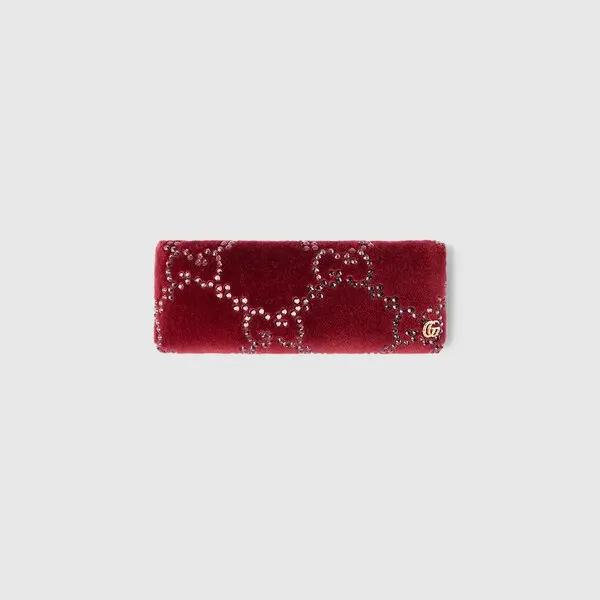 Gucci Velvet Hair Clip With Crystals - Bordeaux