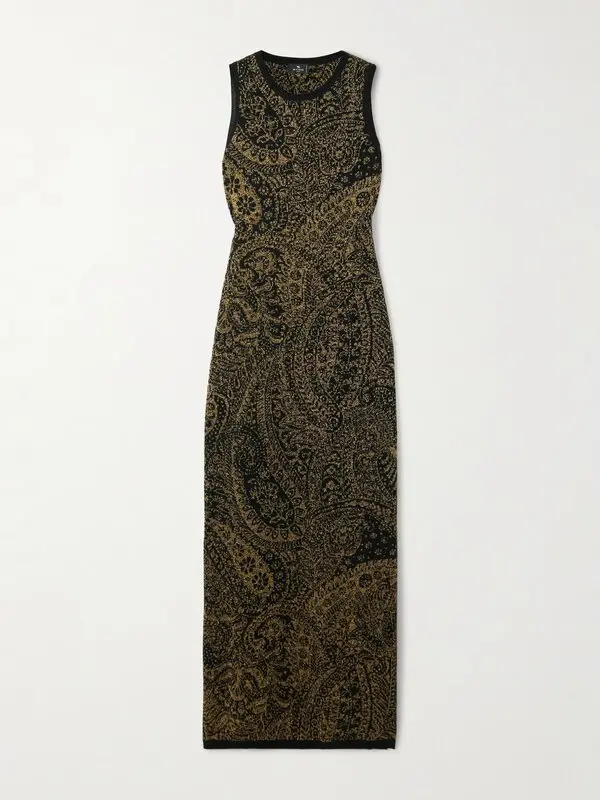 Etro Metallic Wool-blend Devoré-velvet Maxi Dress - Gold