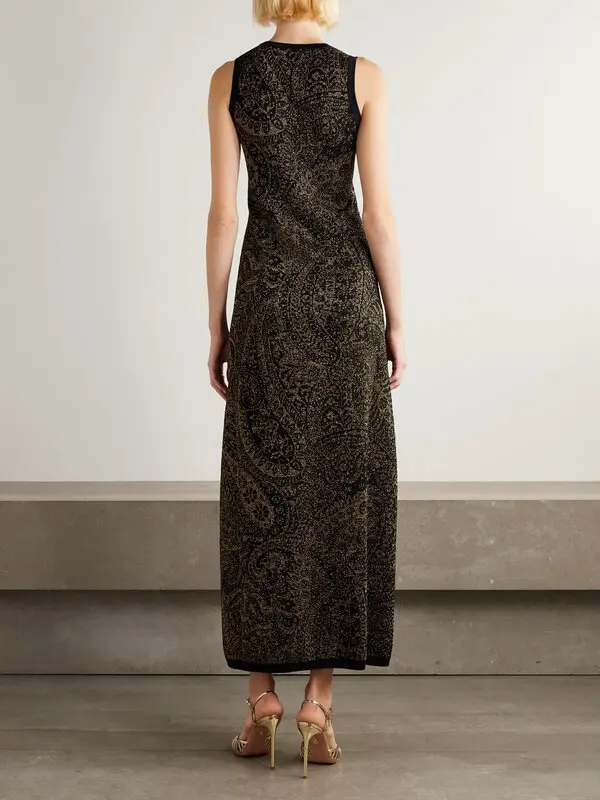 Etro Metallic Wool-blend Devoré-velvet Maxi Dress - Gold