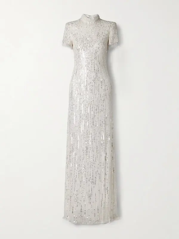 Jenny Packham Embellished Chiffon Gown - Neutrals