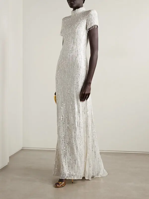 Jenny Packham Embellished Chiffon Gown - Neutrals