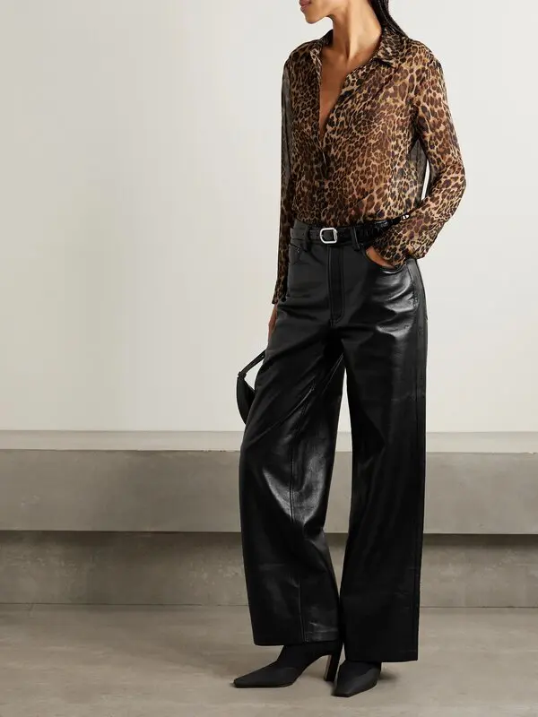 ANINE BING Manon Leather Wide-leg Pants