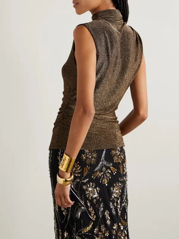 Veronica Beard Mylie Ruched Metallic Knitted Tank