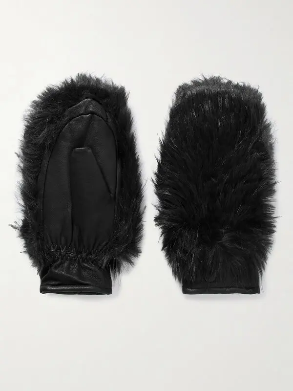 Goldbergh Hill Plush-trimmed Leather Mittens - Black