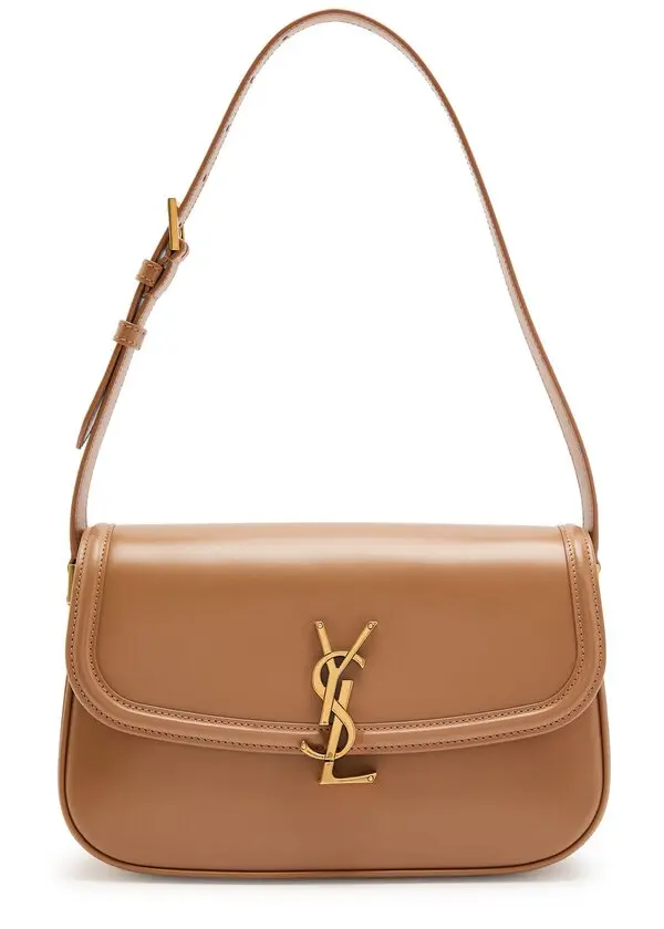Saint Laurent Solferino Leather Shoulder Bag - Beige