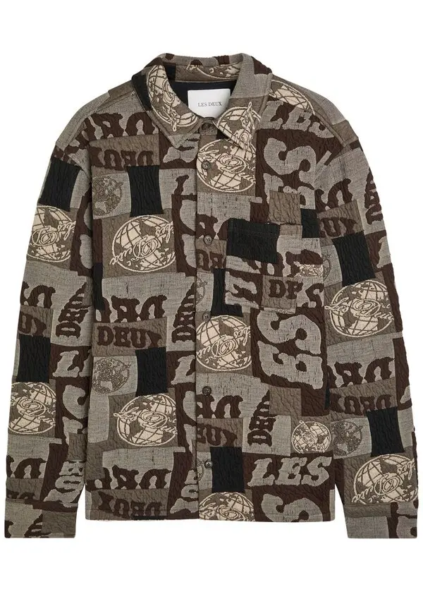 LES DEUX Kaleb Patchwork-jacquard Woven Overshirt - Black