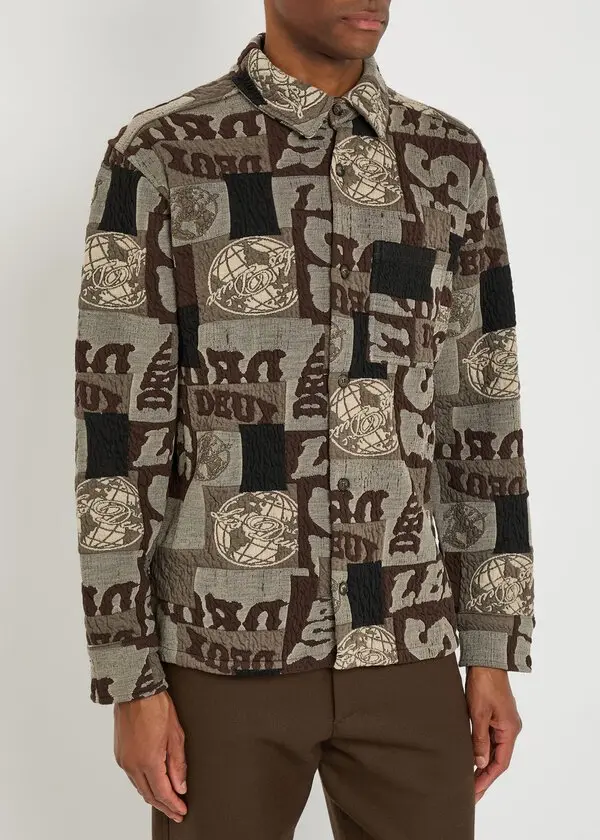 LES DEUX Kaleb Patchwork-jacquard Woven Overshirt - Black