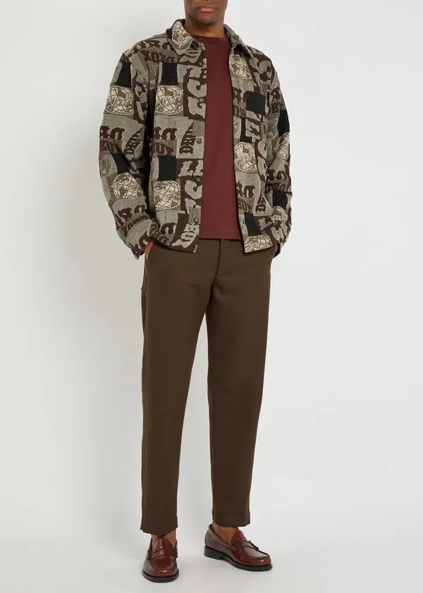LES DEUX Kaleb Patchwork-jacquard Woven Overshirt - Black