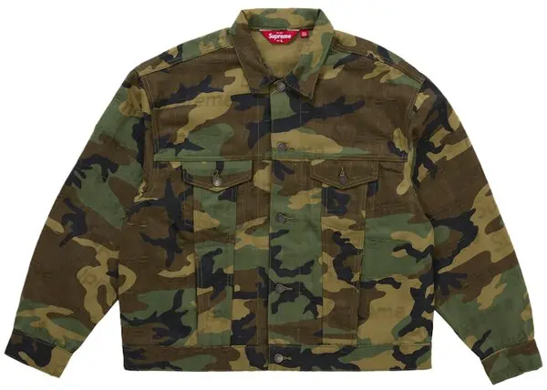 Supreme Jacquard Logos Denim Trucker Jacket - Woodland Camo