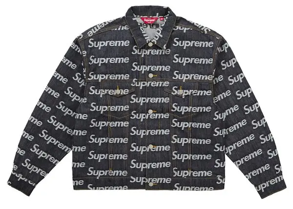 Supreme Jacquard Logos Denim Trucker Jacket - Rigid Indigo
