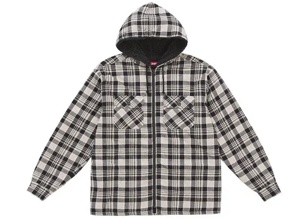 Supreme Lined Zip Up Hooded Flannel Shirt - White