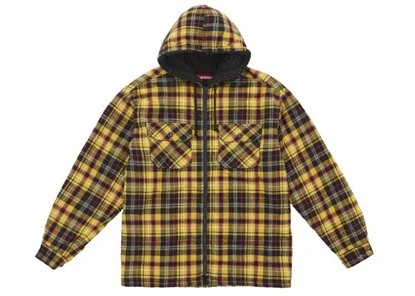 Supreme Lined Zip Up Hooded Flannel Shirt - Yellow
