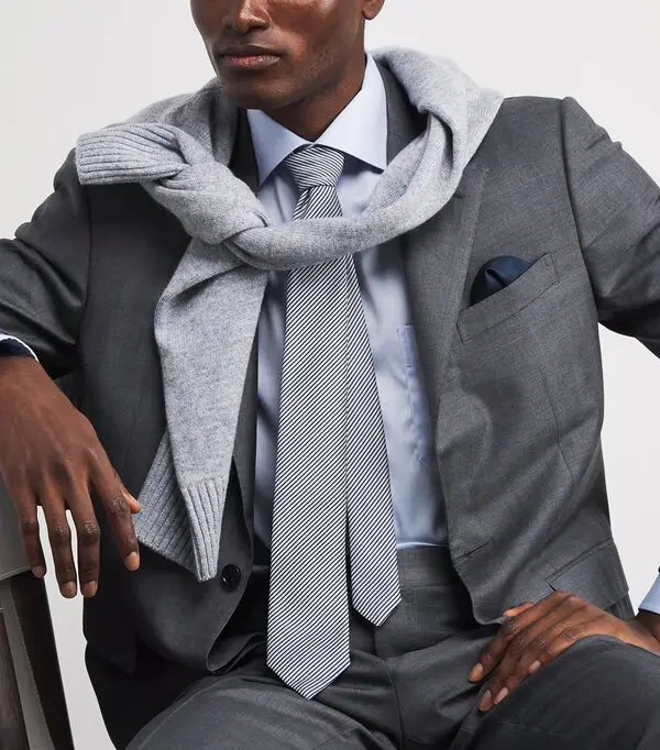 Giorgio Armani Silk-blend Stripe Neck Tie - Blue