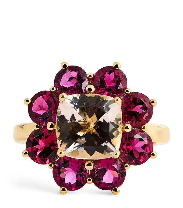 JENNIFER MEYER Rubellite And Gemstone Flower Ring - Gold