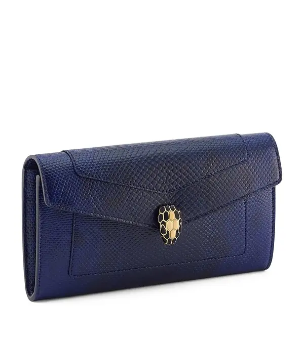 BVLGARI Karung Leather Serpenti Forever Long Wallet - Blue
