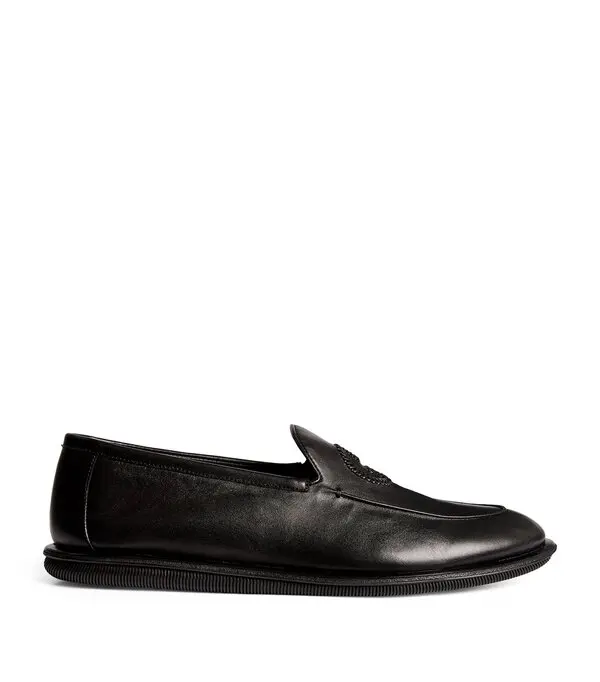 Giorgio Armani Leather Monogram-embroidered Loafers