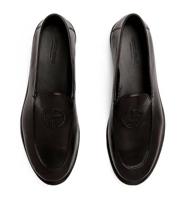 Giorgio Armani Leather Monogram-embroidered Loafers