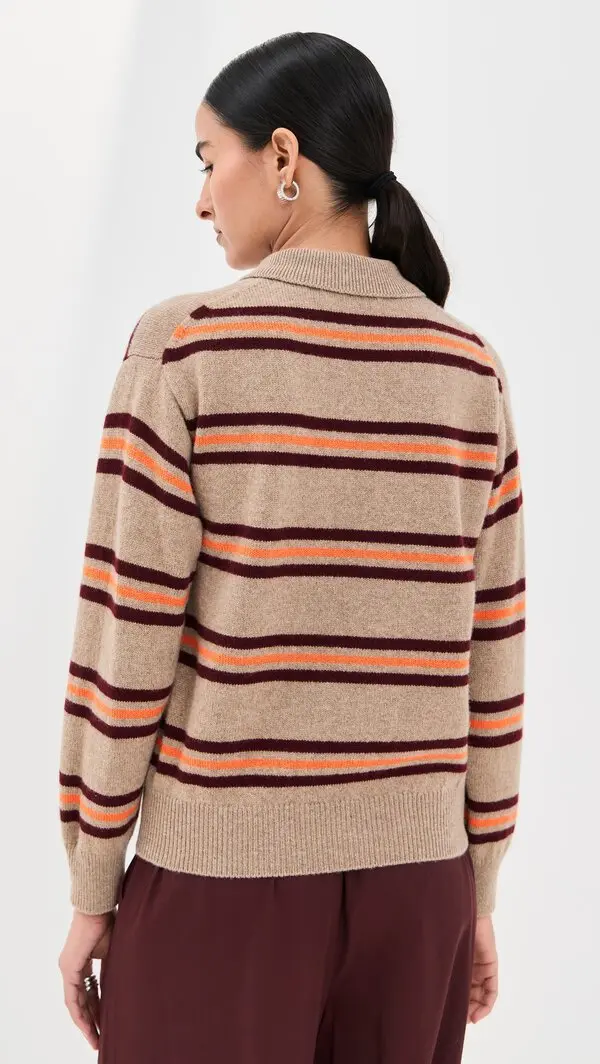 Daughter Edith Striped Polo Sweater In 100% Wool - Dark Natural Stripe
