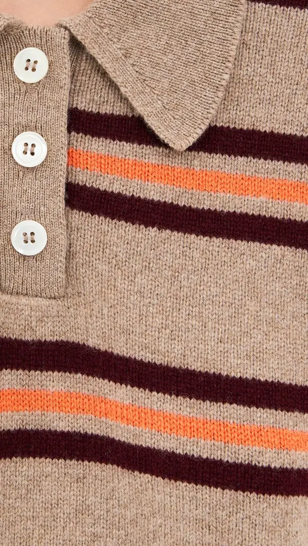 Daughter Edith Striped Polo Sweater In 100% Wool - Dark Natural Stripe