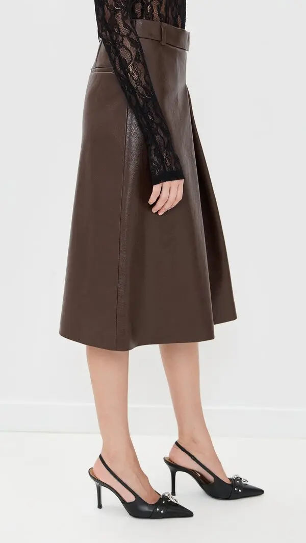 Msgm Faux Leather Pleated Midi Skirt In Bear - 30% Off | Editorialist