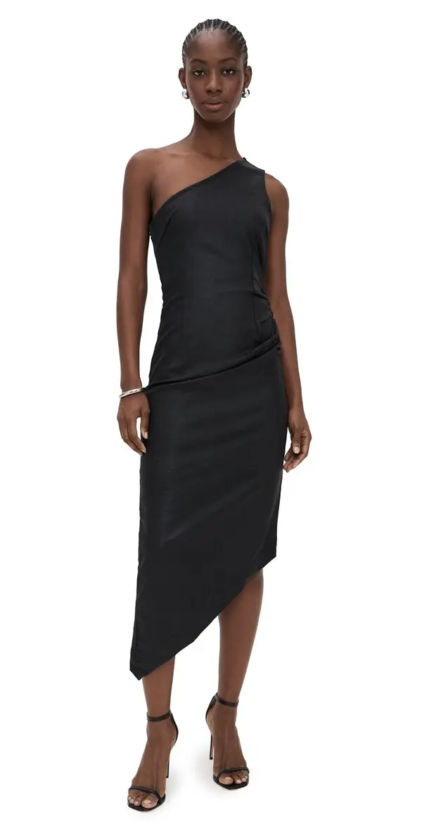 Buy DL1961 Esme One Shoulder Midi Dress - Black Coated (highluxe) At 80%  Off | Editorialist