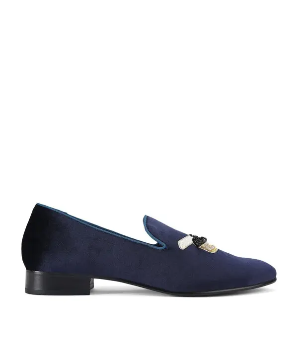 Kurt Geiger Velvet Ace Embellished Loafers - Navy