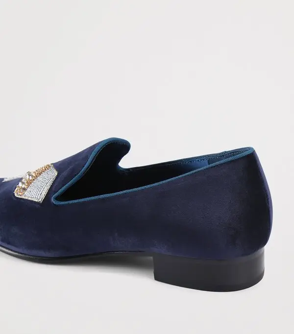 Kurt Geiger Velvet Ace Embellished Loafers - Navy
