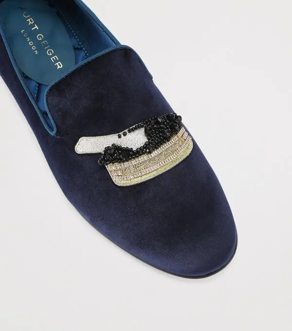 Kurt Geiger Velvet Ace Embellished Loafers - Navy