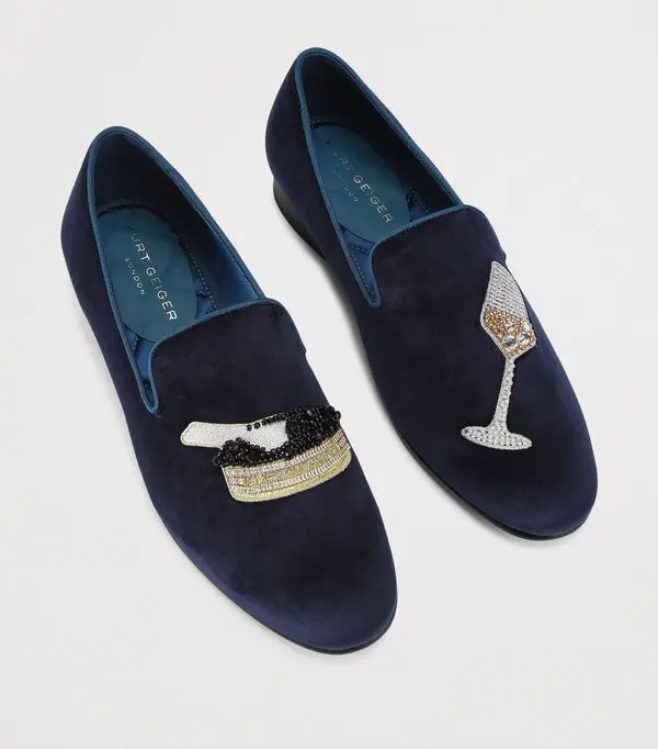 Kurt Geiger Velvet Ace Embellished Loafers - Navy
