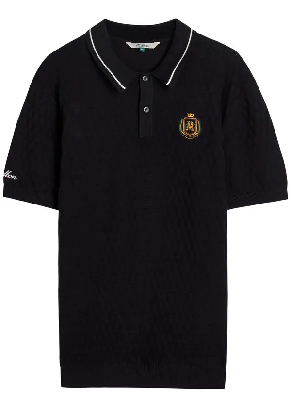 MALBON Crest Checked-knit Cotton Polo Shirt - Black