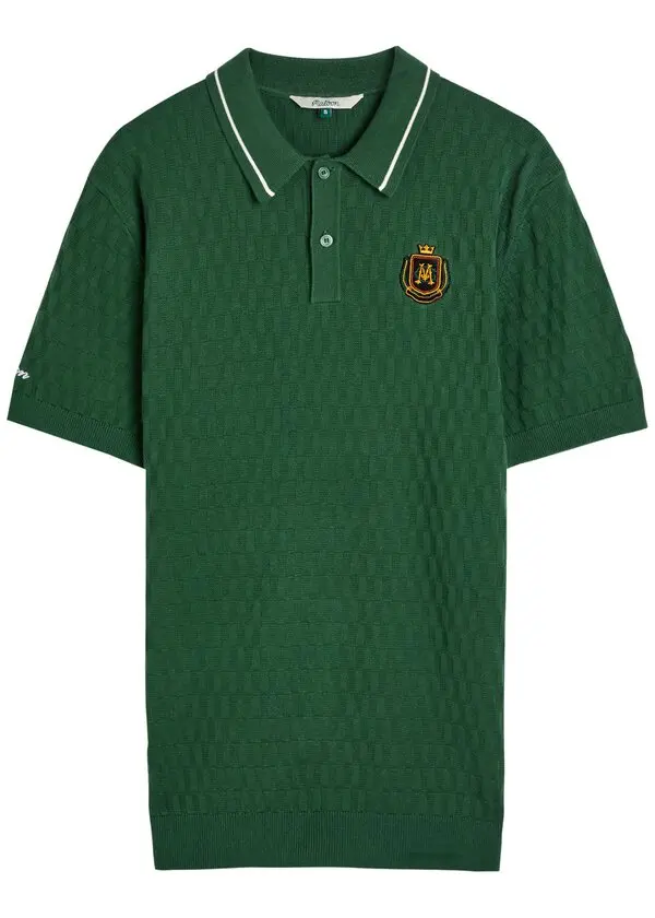 MALBON Crest Checked-knit Cotton Polo Shirt - Green