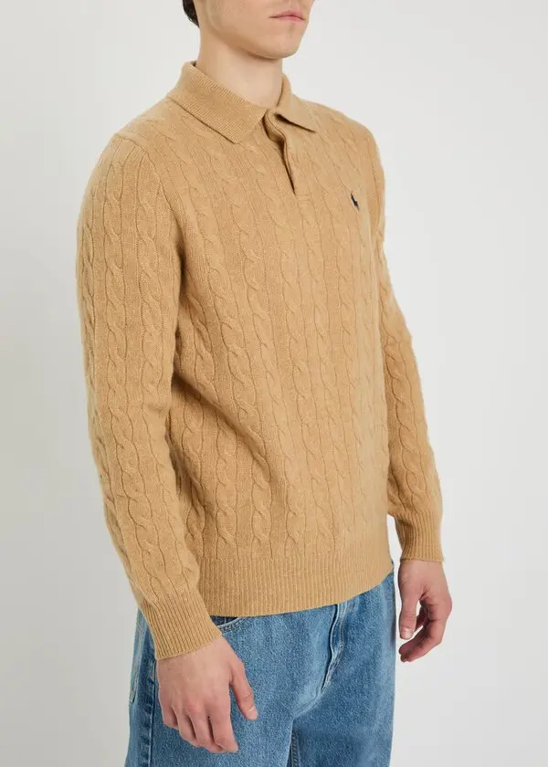 Polo Ralph Lauren Cable-knit Wool And Cashmere-blend Polo Jumper - Camel