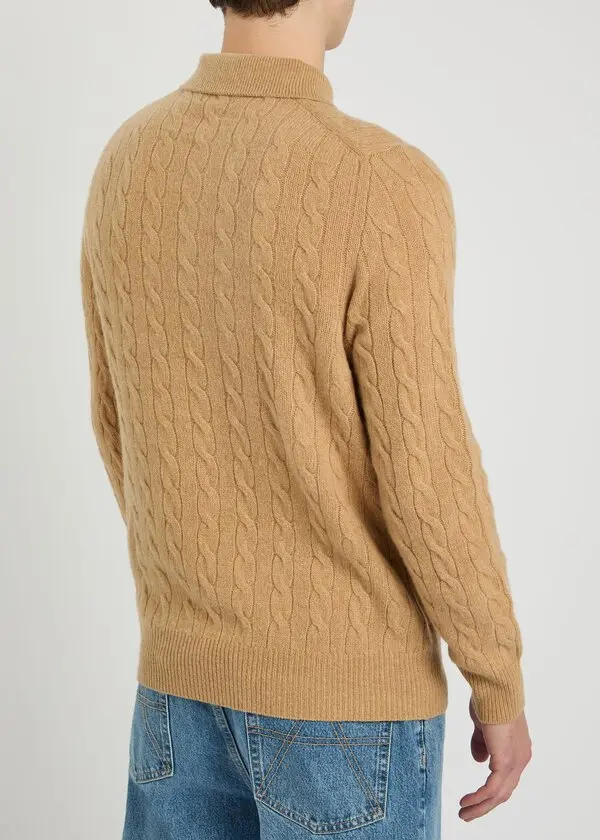 Polo Ralph Lauren Cable-knit Wool And Cashmere-blend Polo Jumper - Camel
