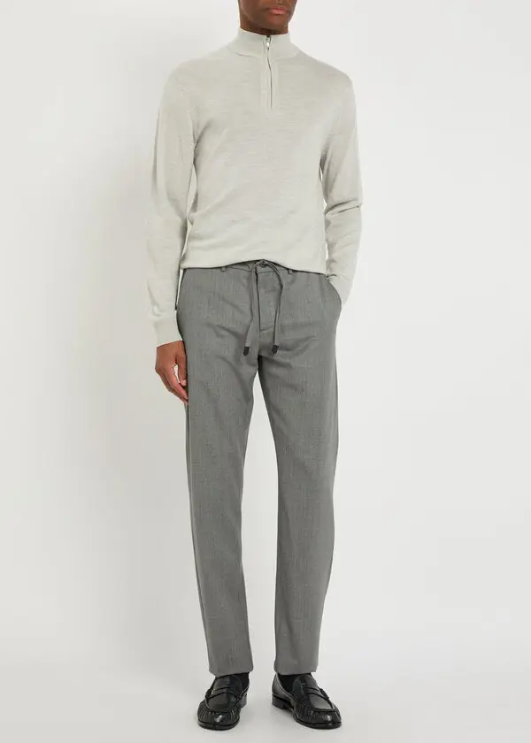 Canali Tapered-leg Stretch-wool Trousers - Light Grey