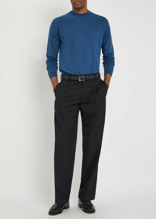 John Smedley Waffle Merino Wool Jumper - Blue