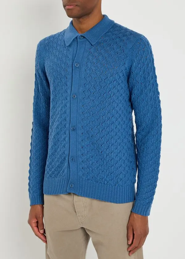 John Smedley Winster Open-knit Merino Wool Cardigan - Blue