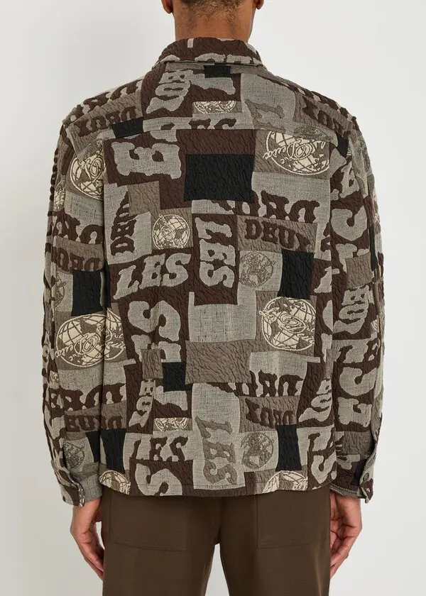 LES DEUX Kaleb Patchwork-jacquard Woven Overshirt - Black