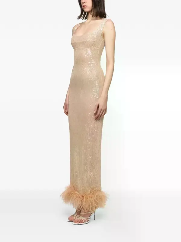 ATU BODY COUTURE Sequined Feather-trimmed Maxi Dress