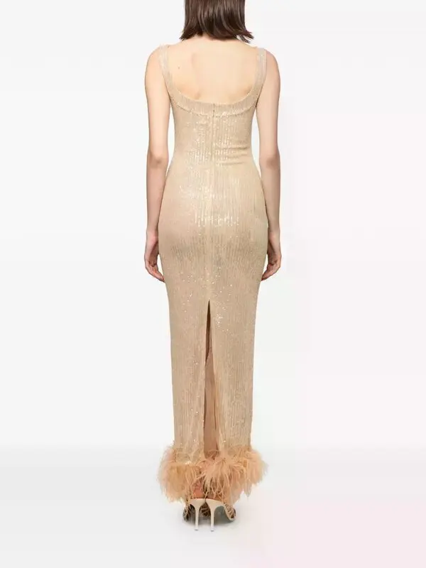 ATU BODY COUTURE Sequined Feather-trimmed Maxi Dress