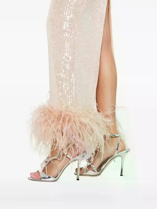 ATU BODY COUTURE Sequined Feather-trimmed Maxi Dress