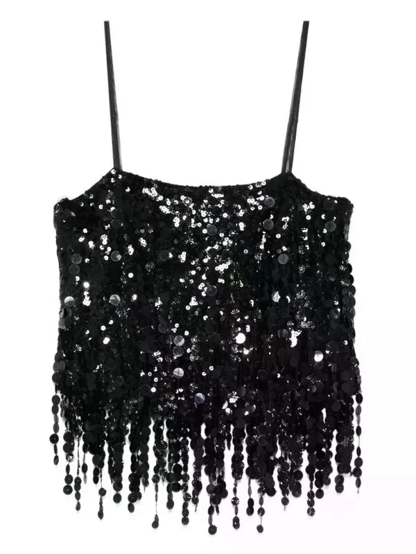 Blumarine Sequin Fringed Top - Black