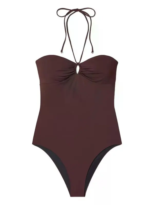 Tory Burch One-piece Swimsuit With Halterneck And Cut Out Detail - Brown