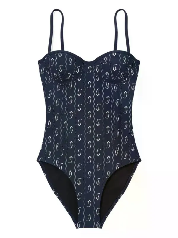 Tory Burch Printed Underwire Swimsuit - Blue
